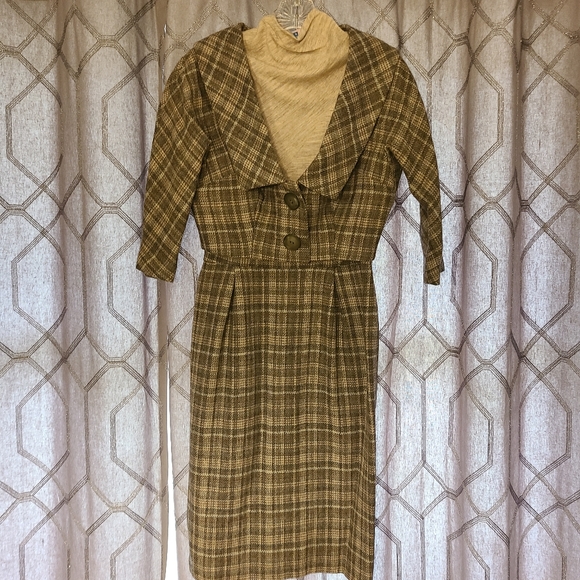 Vintage | Dresses | Vintage Trudy Oneil Gray Brown Plaid Wool Academia ...